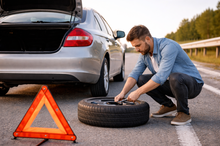 Qué hacer si pinchás un neumático en la ruta – Segurarse